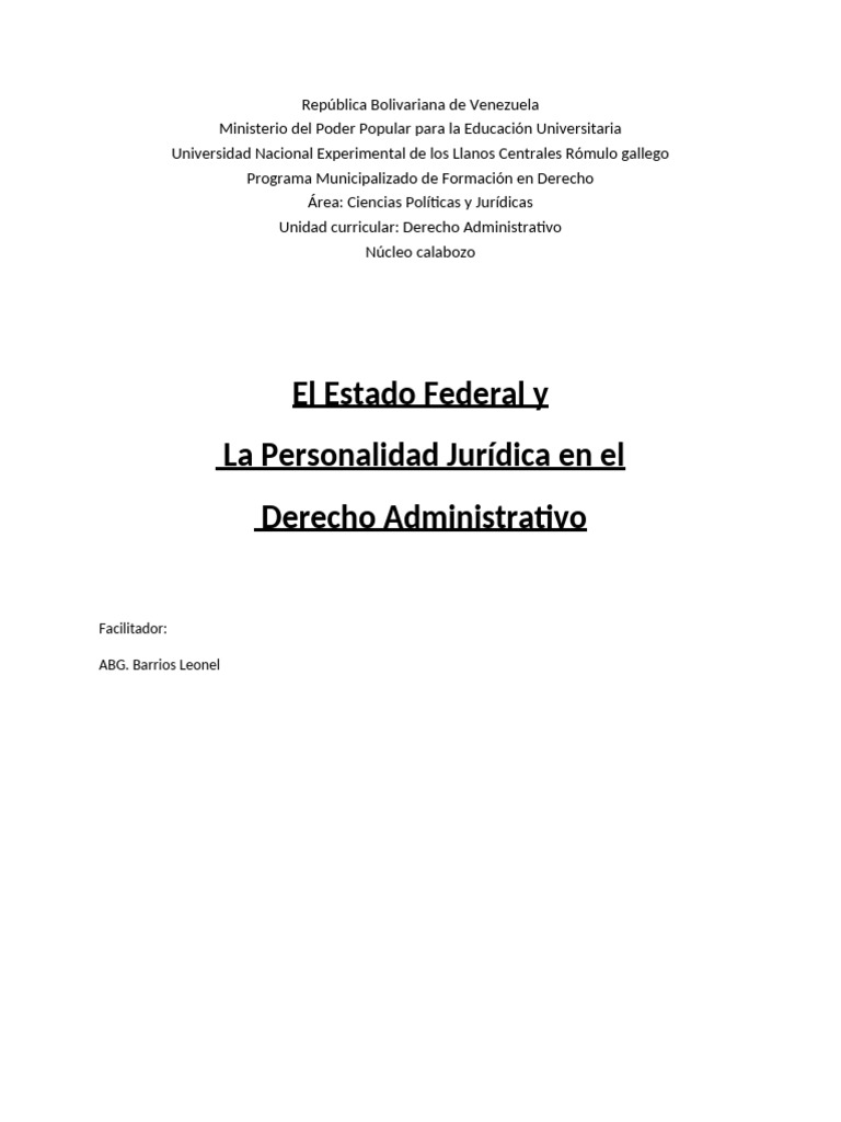 Estado Federal y Personalidad Jurídica en Venezuela | PDF ...