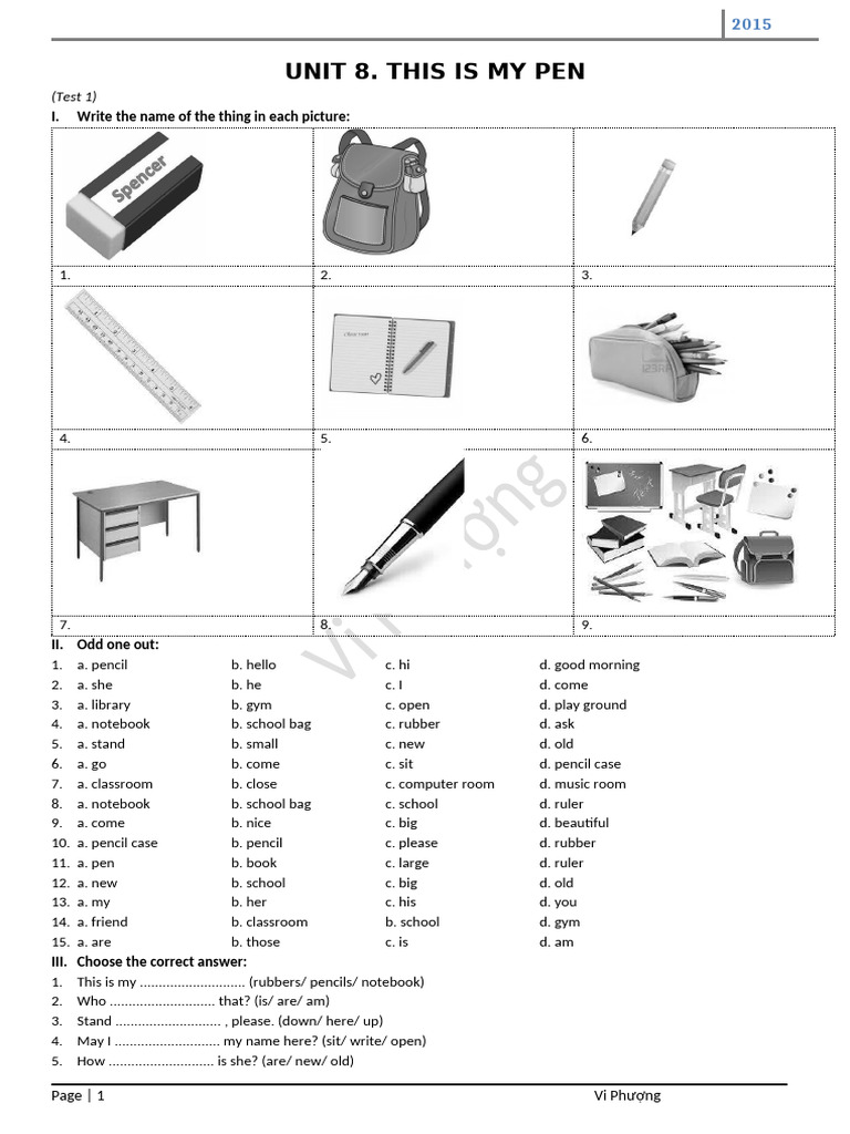Unit 8 This Is My Pen Test 1 | PDF | Stationery | Writing Implements