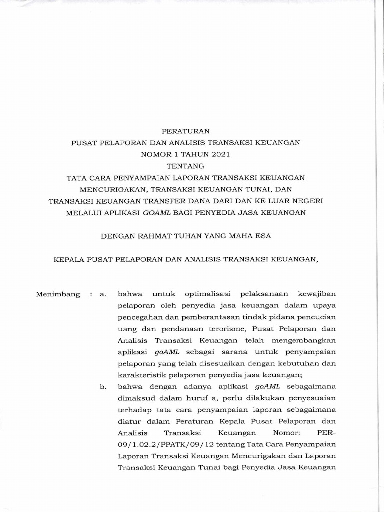 GO AML Regulation From PPATK | PDF