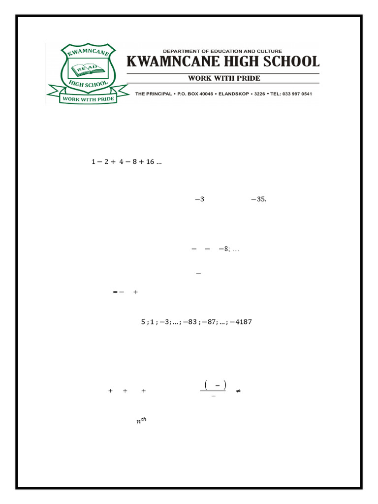Sequence and Series Class Test 2025 | PDF | Sequence | Elementary ...