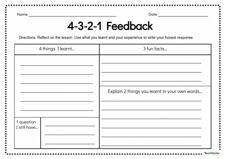 4-3-2-1 Feedback Reflection Template | PDF