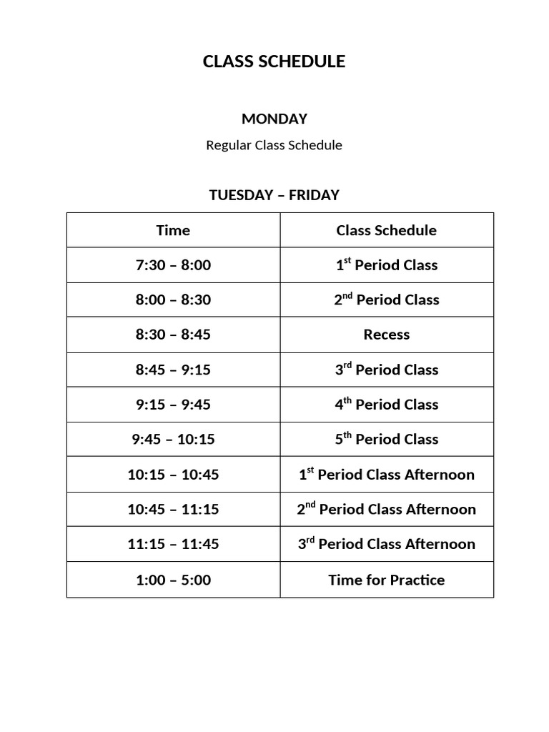 Class Schedule 083754 | PDF