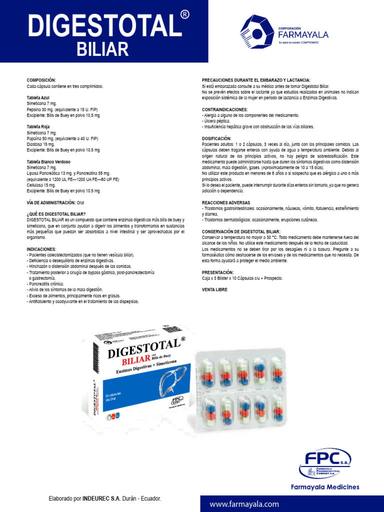 Prospecto DIGESTOTALBILIAR | PDF | Bilis | Tableta (Farmacia)
