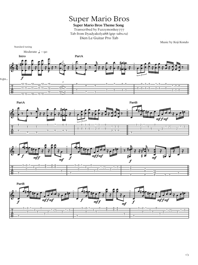 Super Mario Bros Theme Guitar Tab | PDF | Video Game Publishers | Video ...