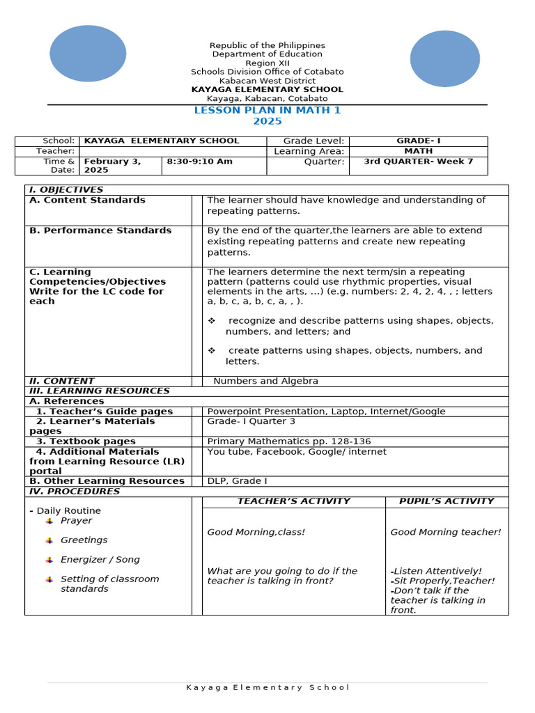 cot-lp-3rd-gading-MATH W-7 D-6 | PDF | Teachers | Learning