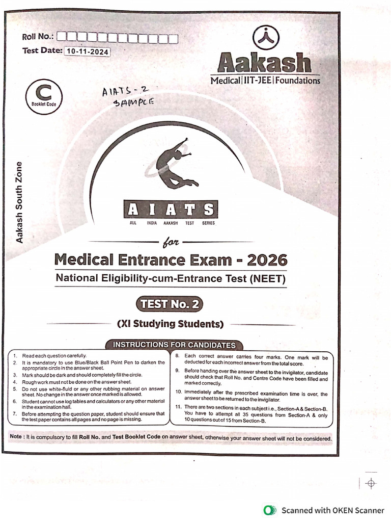 Aiats 2 Practice Question Paper | PDF