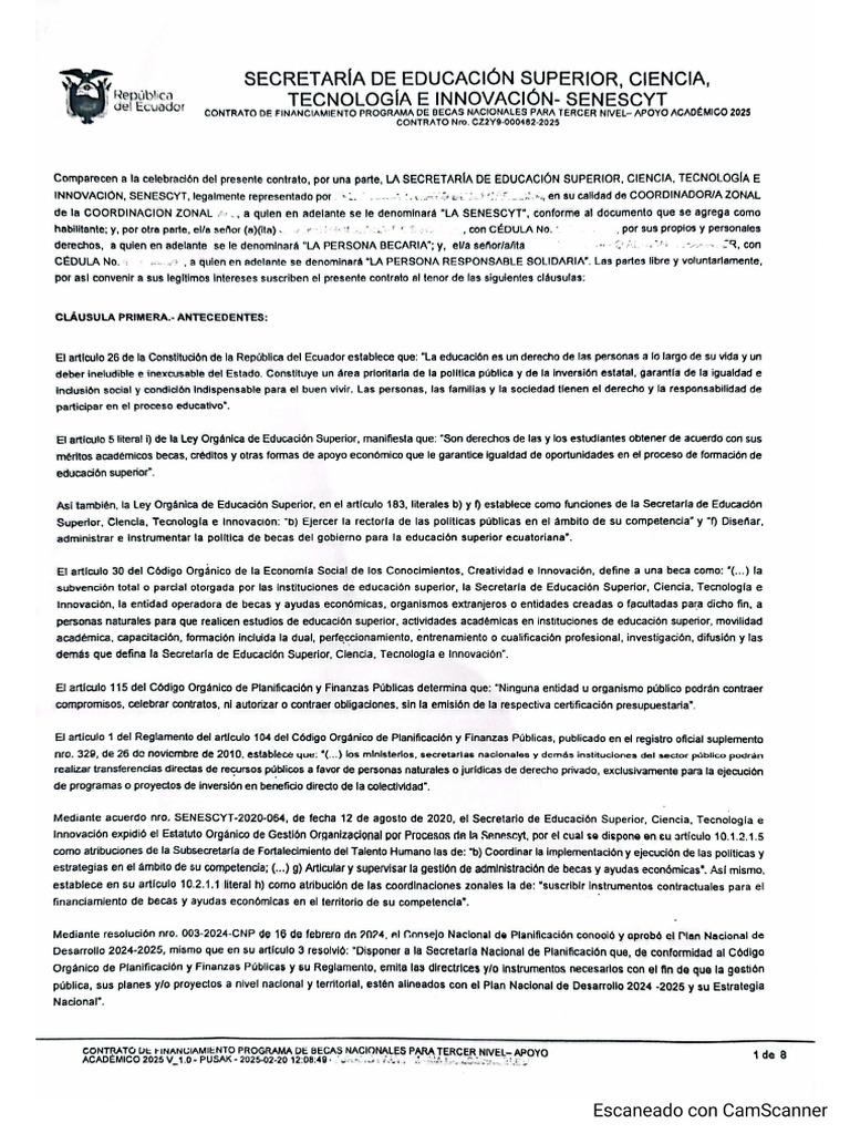 Contrato Becas Senescyt | PDF