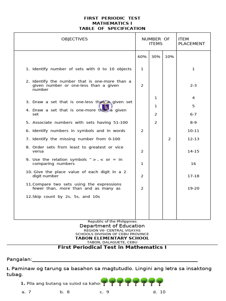PT Mathematics-1 Q1 | PDF