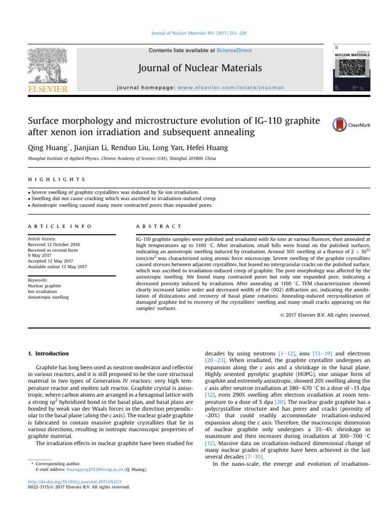 Surface morphology and microstructure evolution of IG-110 graphite | PDF | Transmission Electron ...