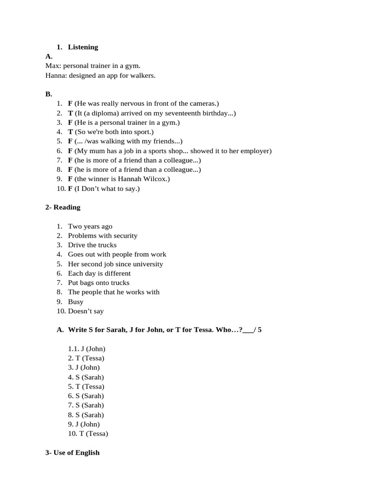 Pre Intermediate - MIDTERM EXAM ANSWER KEY. | PDF | Semantic Units | Linguistic Typology