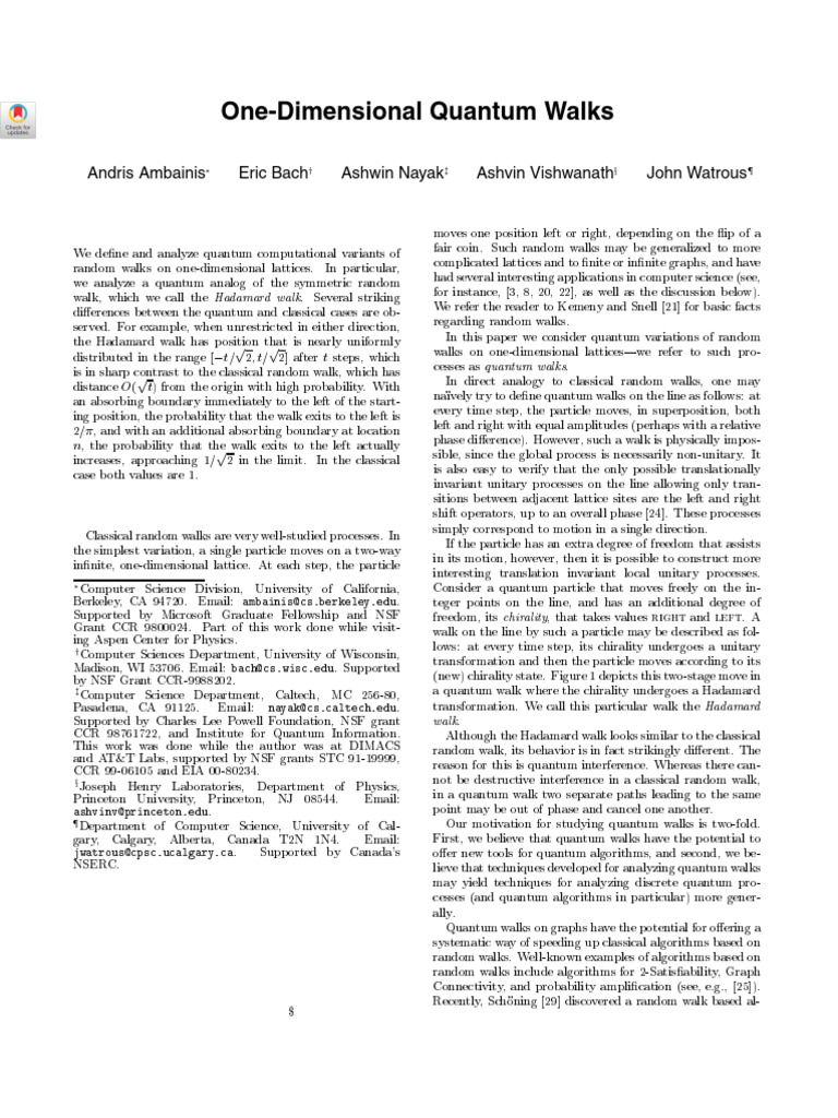 1D Quantum Walks - Ambainis Et - Al | PDF | Fourier Transform ...
