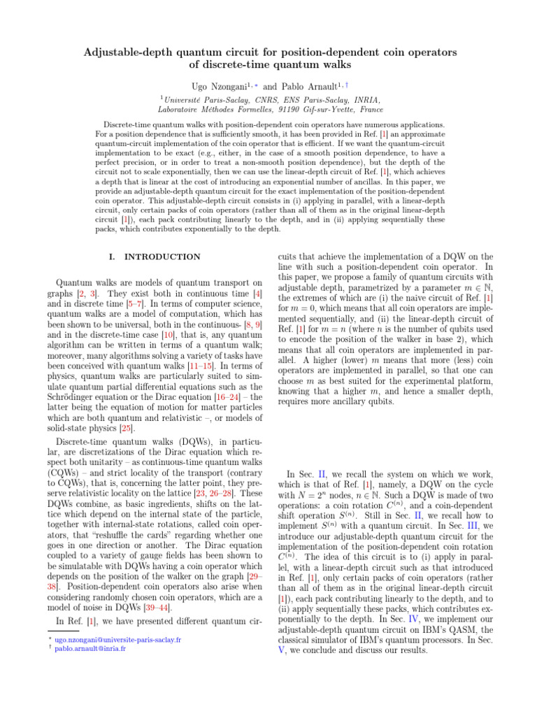 Adjustable-Depth-Quantum-Circuit-Discrete-Time Quantum-Walks - Arnault - 2023 | PDF ...