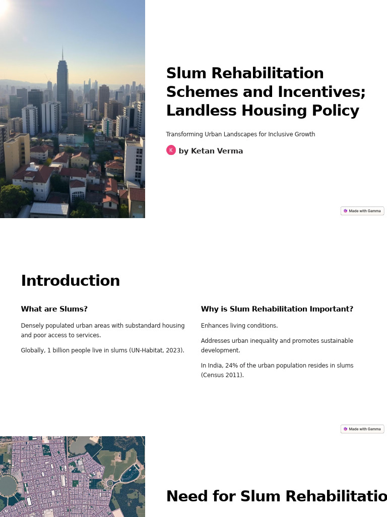 Slum Rehabilitation Schemes and Incentives Landless Housing Policy ...