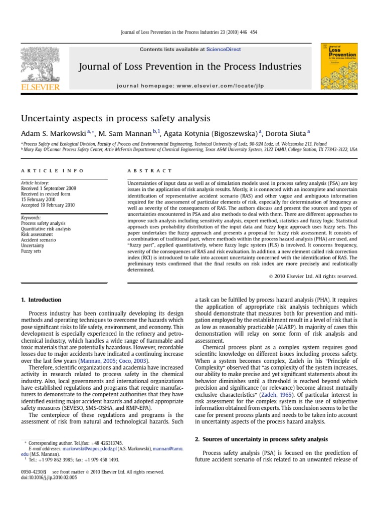 Uncertainty Aspects in Process Safety Analysis | PDF | Uncertainty ...