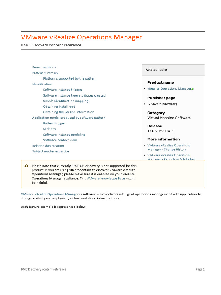 BMC Discovery content reference_VMware vRealize Operations Manager_11_02_2023 | PDF | Computer ...
