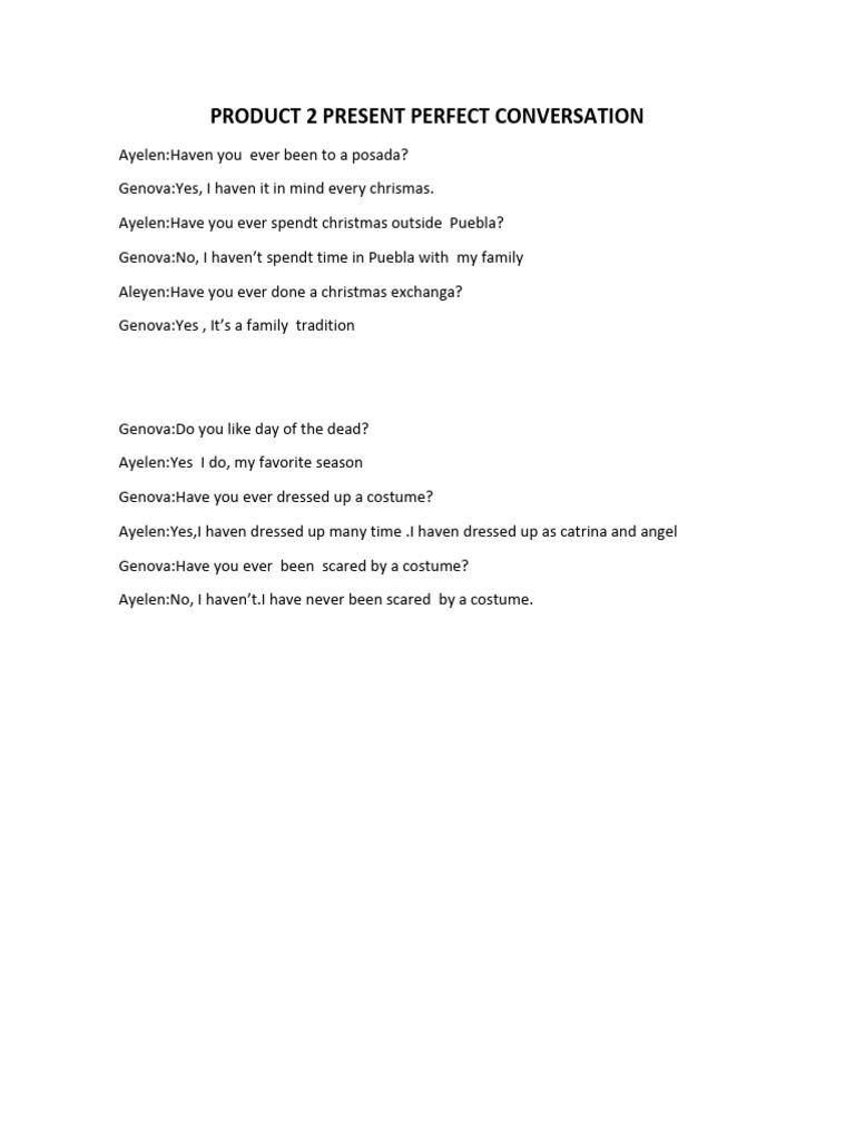 Product 2 Present Perfect Conversation | PDF