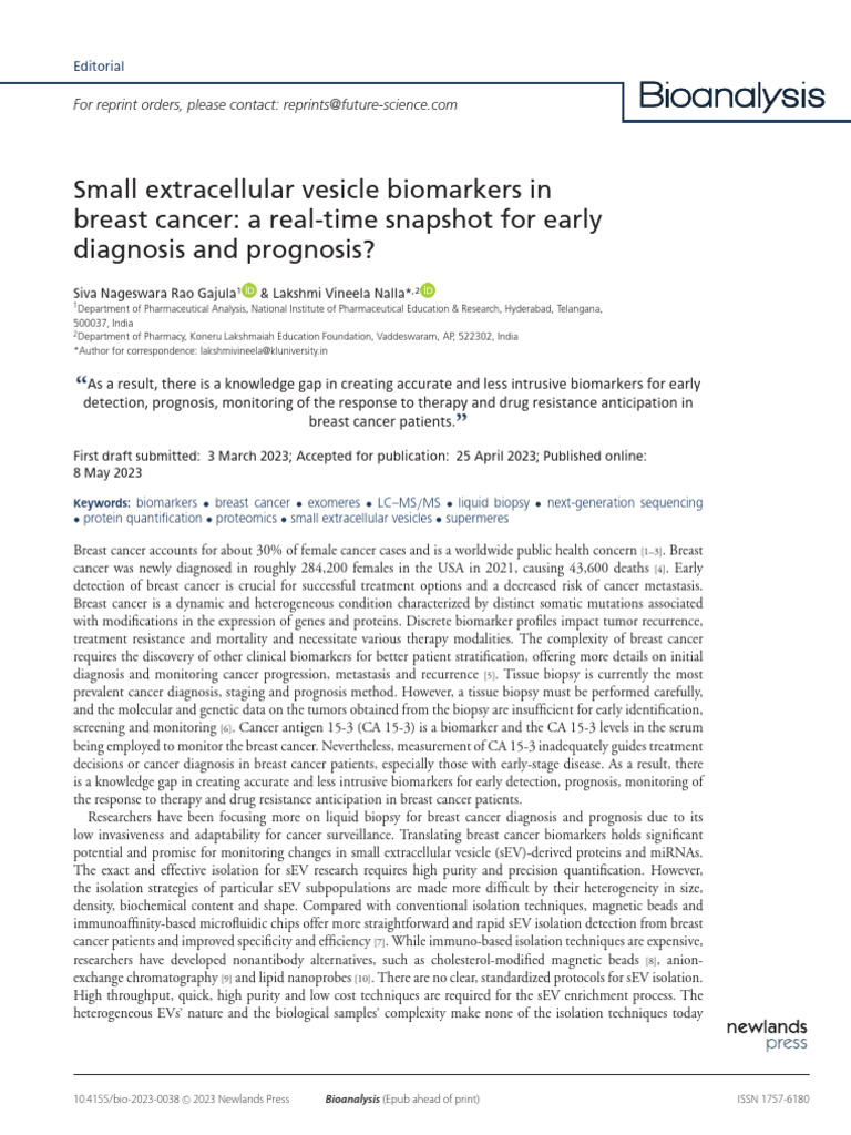 Small Extracellular Vesicles, Bioanalysis | PDF | Cancer | Breast Cancer
