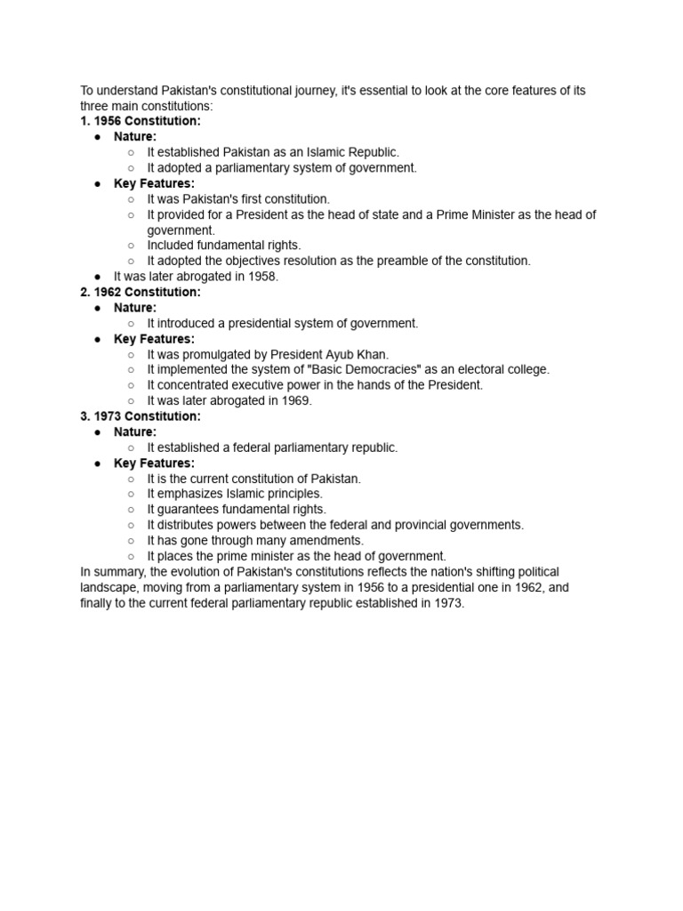 Basic Features of 1956, 1962, 1973 Constitutions O.. | PDF