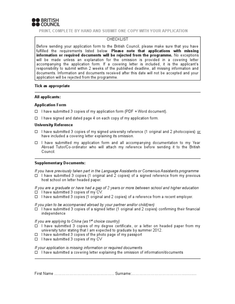 British Council Application Checklist | PDF