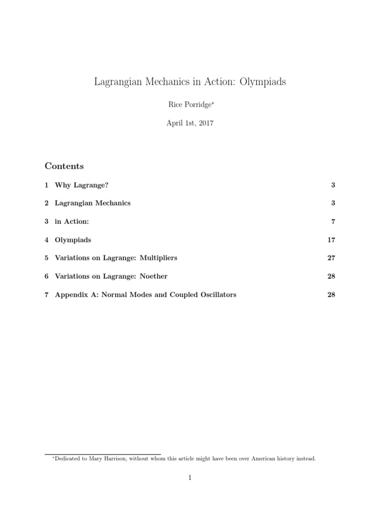 Lagrangian Mechanics Action 20 1 | PDF | Lagrangian Mechanics | Mass