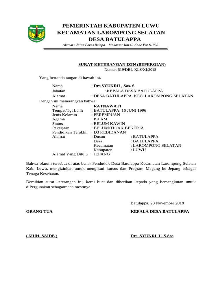 Surat Izin Bepergian ke Jepang | PDF