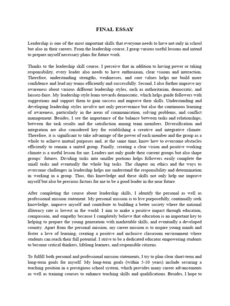 (OFFICIAL) FINAL ESSAY Leadership | PDF | Leadership | Social Psychology