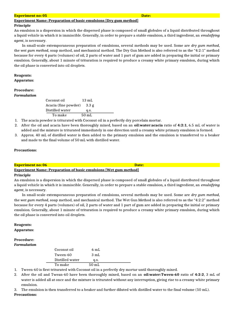 Exp 5 6 Emulsion Preparation | PDF | Emulsion | Soft Matter