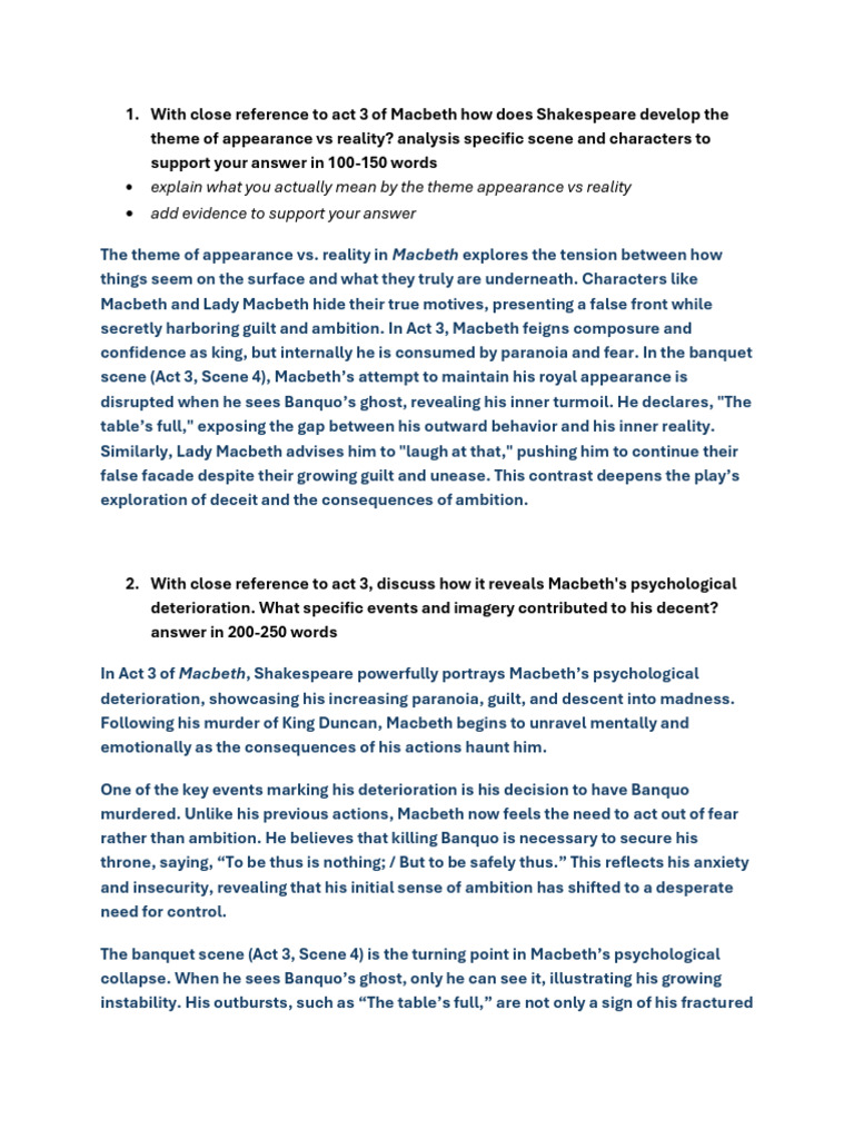Analyzing Appearance vs Reality in Macbeth | PDF | Macbeth