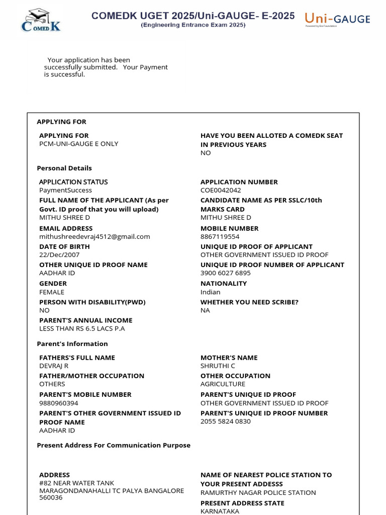 COMEDK and Uni-Gauge UGET M | PDF