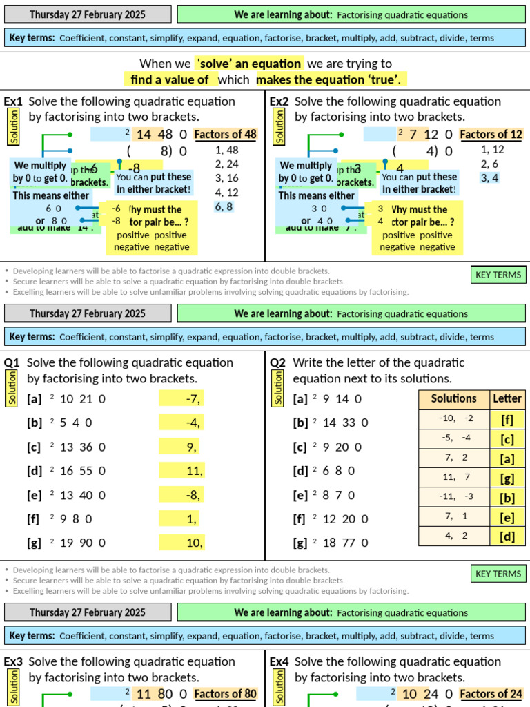 Homework Factorising Quadratic Equations | PDF | Factorization ...