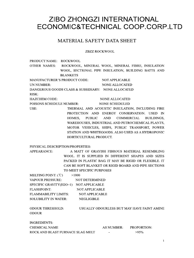 MSDS Rockwool Blanket - Zibo | PDF