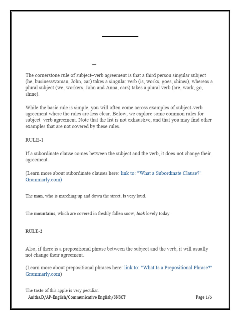 Subject-Verb Agreement Rules Explained | PDF | Grammatical Number | Verb