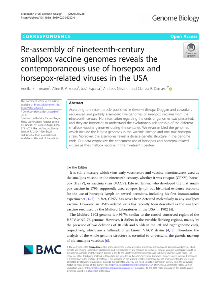 Re-Assembly of Nineteenth-Century Smallpox Vaccine Genomes Reveals The Contemporaneous Use of ...
