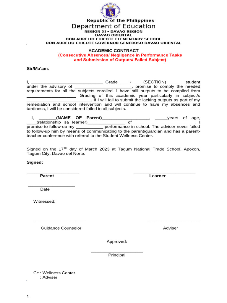 ACADEMIC CONTRACT Sample | PDF