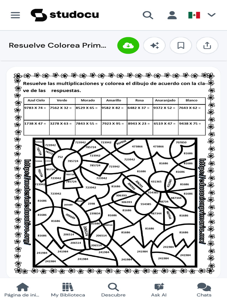 Resuelve Colorea Primavera 5y6to MEEP - Resuelve las sumas y colorea el dibujo de acuerdo con la ...