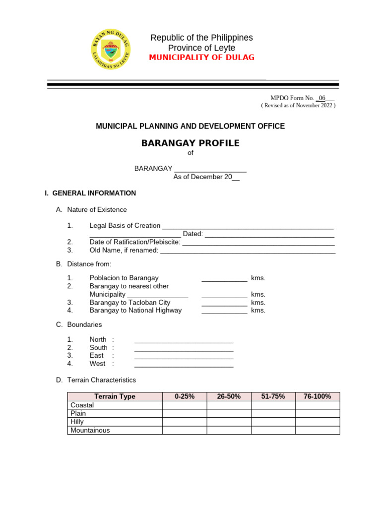 2024 Barangay Profile Form | PDF | Toilet | Drinking Water