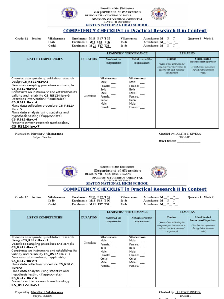 Competency Checklist Module 2 | PDF | Statistics | Methodology