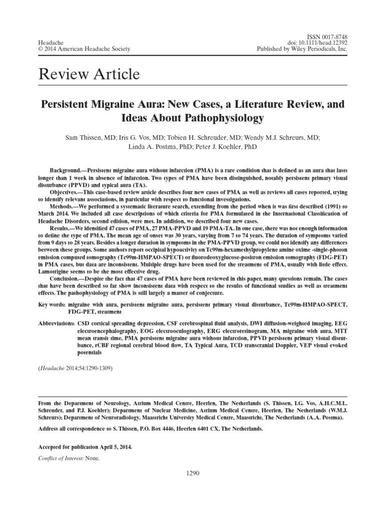 Persistent Migraine Aura New Cases a Literature Review and Ideas About ...