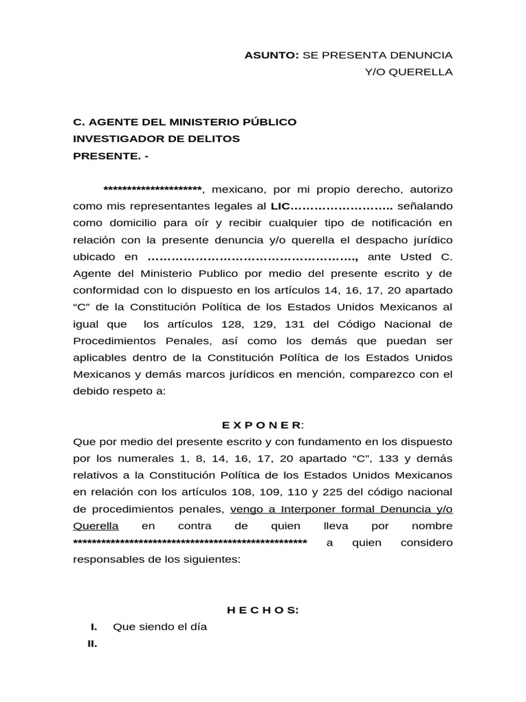 Denuncia Formal ante Ministerio Público | PDF | Queja | Derecho penal