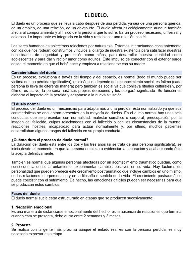 Proceso y Fases del Duelo Explicadas | PDF | Dolor | Conceptos psicologicos