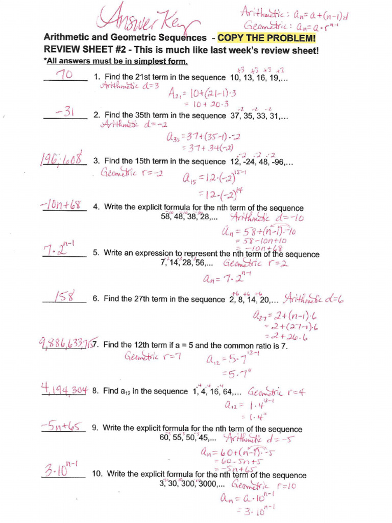 Review Sheet 2 - Answer Key | PDF