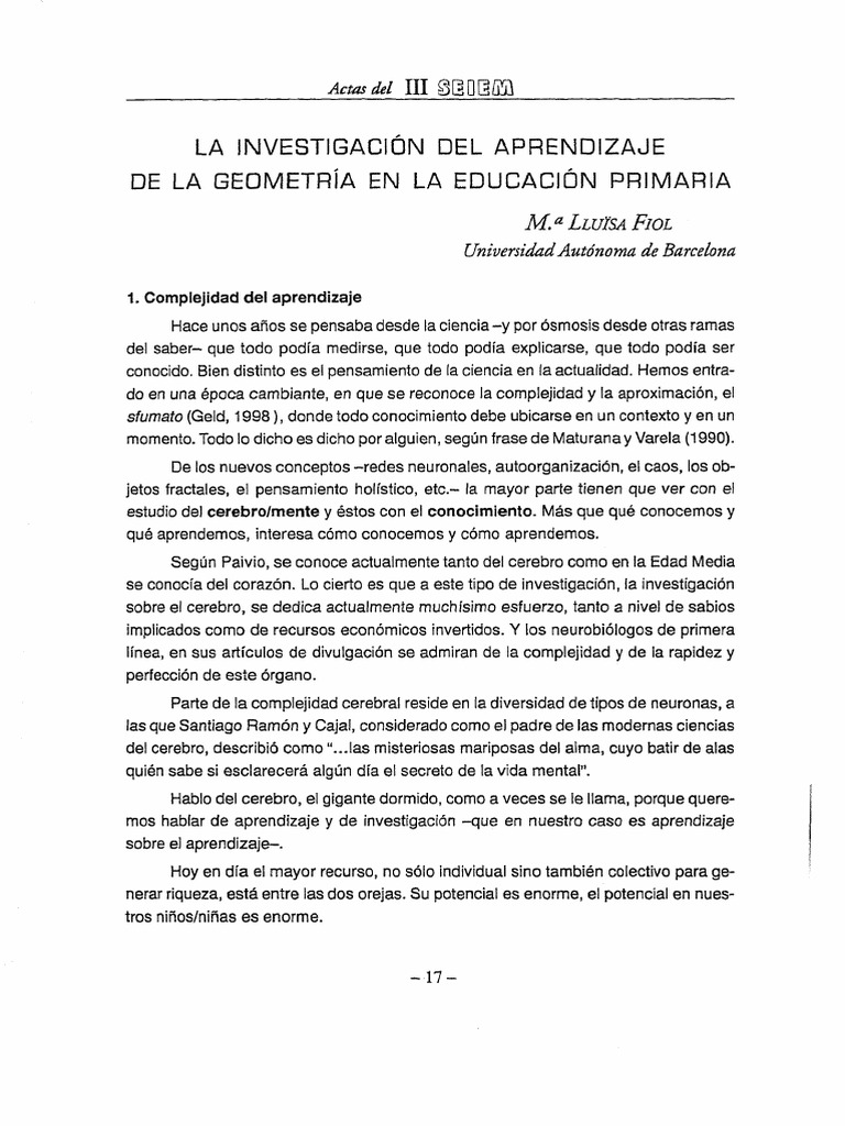 La Investigación DE Geometr A Educación Primaria | PDF | Aprendizaje | Cerebro