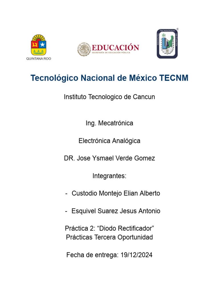 Practica 2 - Diodo Rectificador | PDF | Rectificador | Diodo