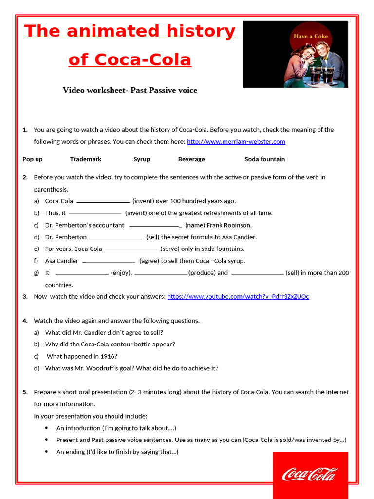 Passive-Voice - Worksheet Simple and Past Coca Cola Video | PDF