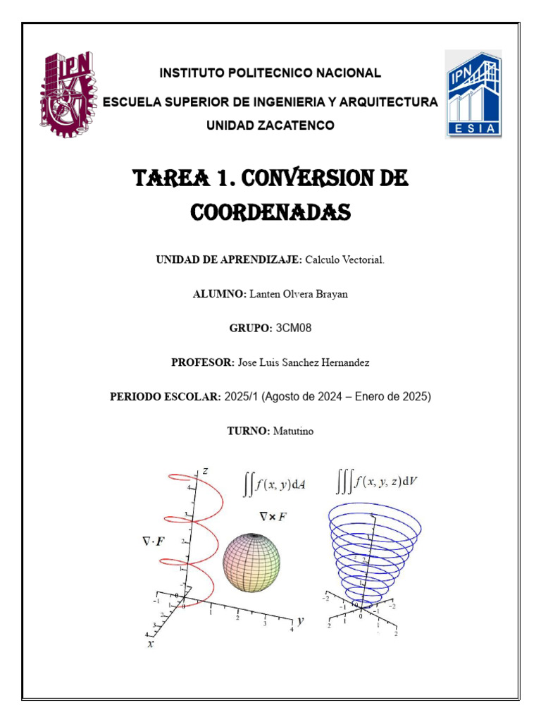 TAREA 1_CONVERSION DE COORDENADAS_LANTEN OLVERA BRAYAN_3CM8 | PDF