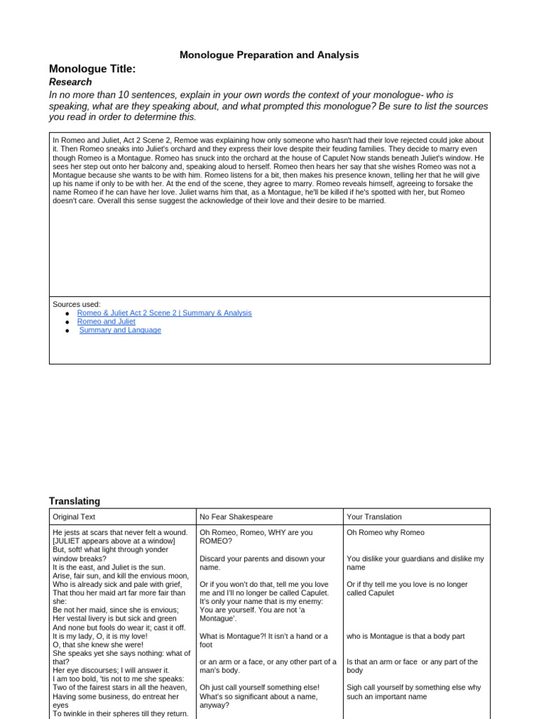 Torrey Rice - Monologue Analysis Gold Grade - 14049582 | PDF ...