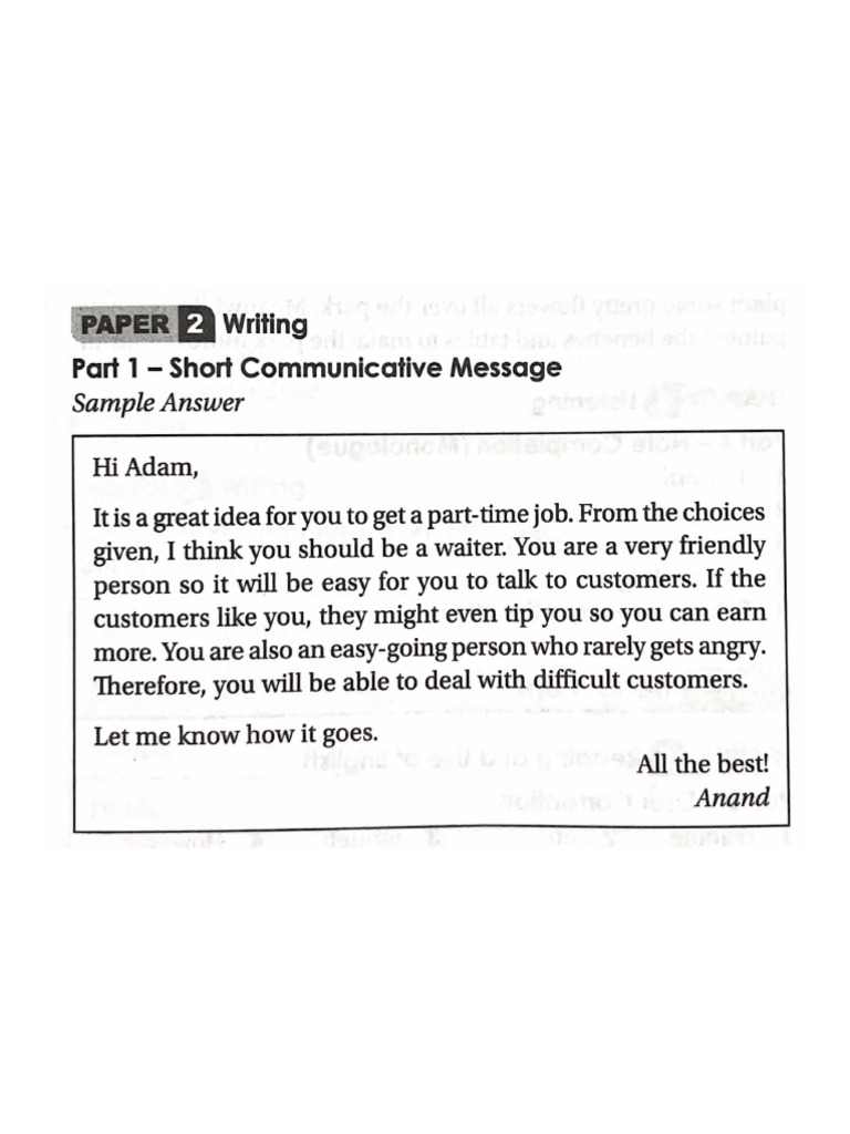 Answer Practice 3 Short Communicative Message Form 1 2023 | PDF