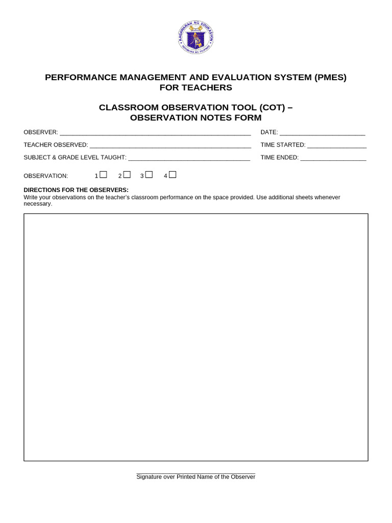 Teacher Classroom Observation Tool | PDF