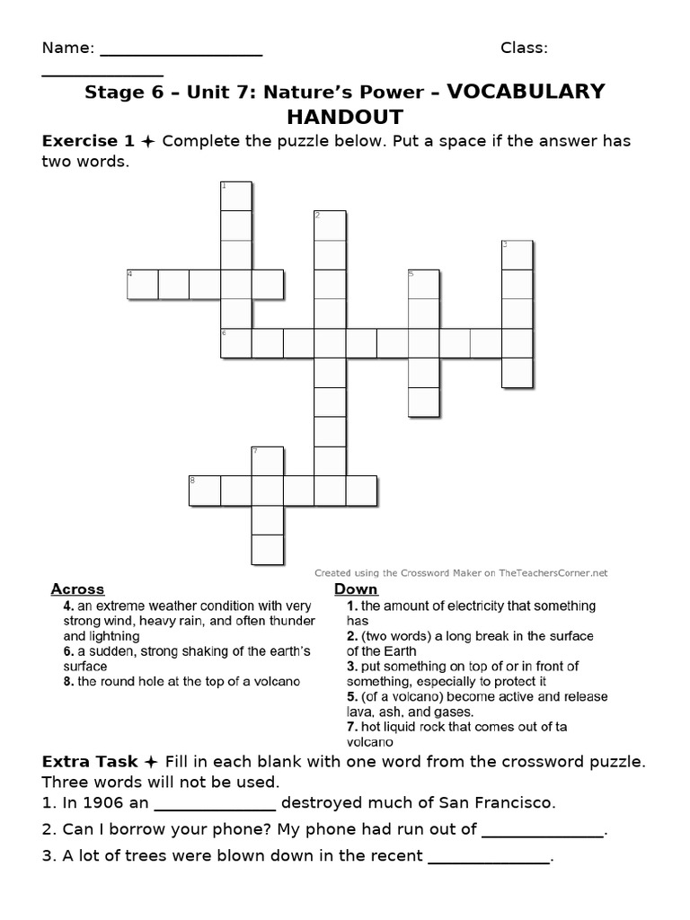 Handout Vocabulary Nature Power | PDF