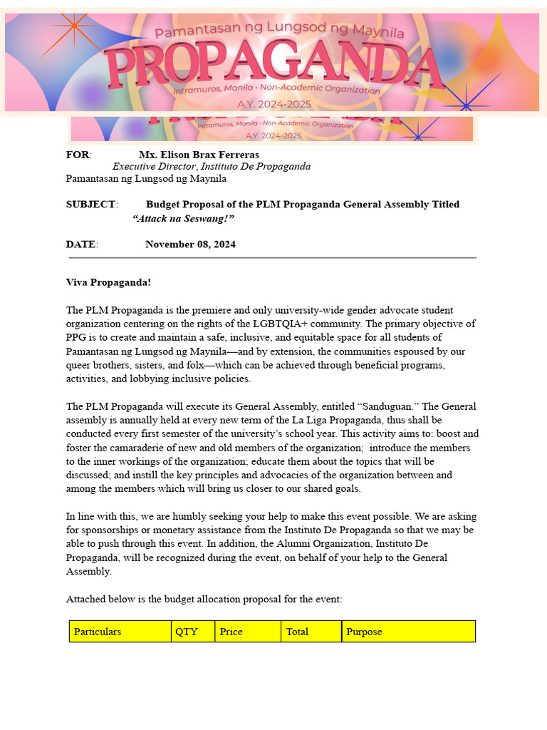 Sanduguan 2024 Budget Proposal | PDF